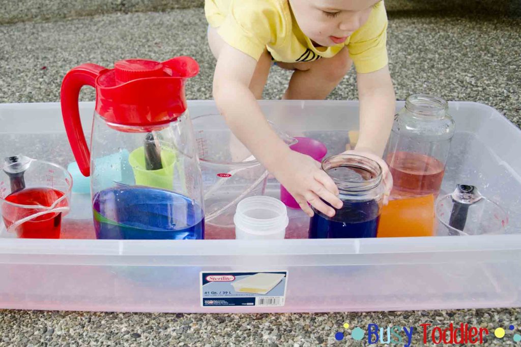 Pouring Station Activity for Toddlers - Busy Toddler