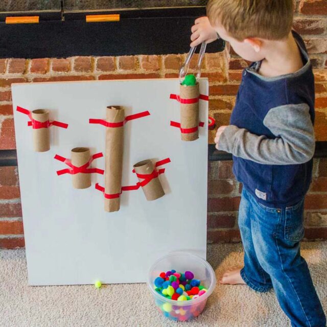 Super Easy Pom Pom Grab and Drop - Busy Toddler
