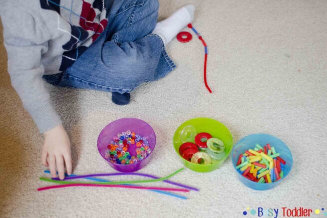 Invitation to Thread: Fine Motor Skills - Busy Toddler