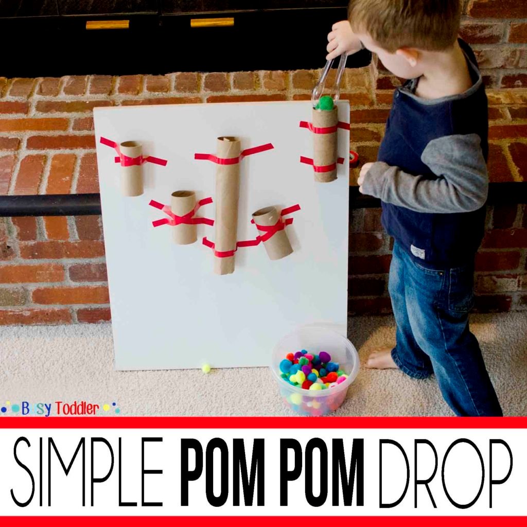 Simple Pom Pom Drop Activity - Busy Toddler