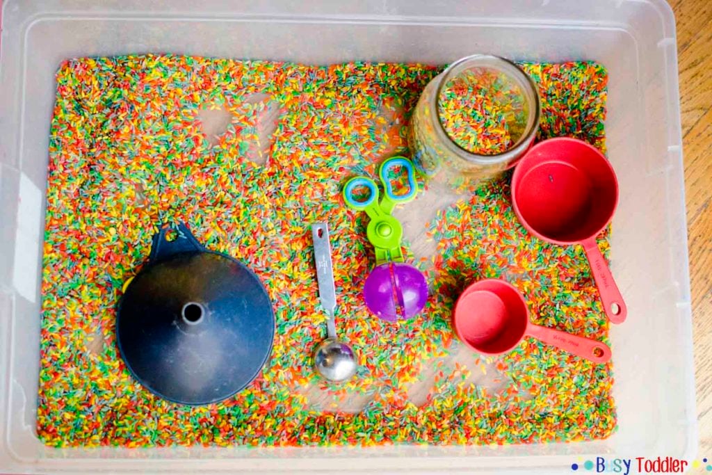 Rainbow Rice Sensory Bin - Busy Toddler
