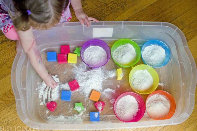 Flour Bin: an easy toddler activity - Busy Toddler
