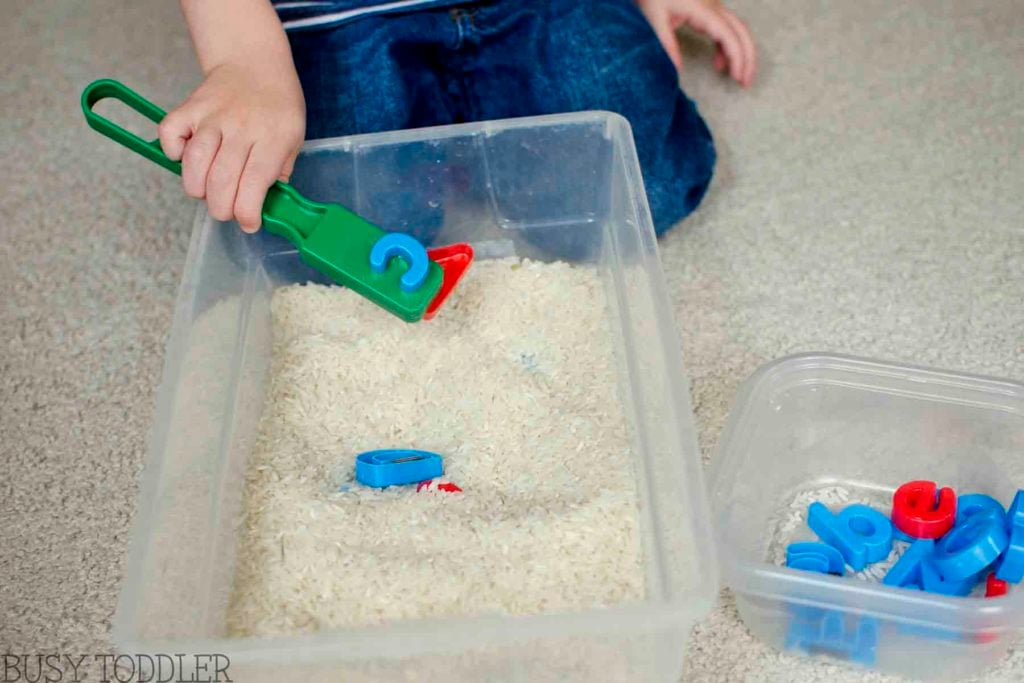 Magnetic Alphabet Sensory Bin - Busy Toddler
