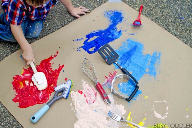 Kitchen Tools as Paint Brushes - Busy Toddler