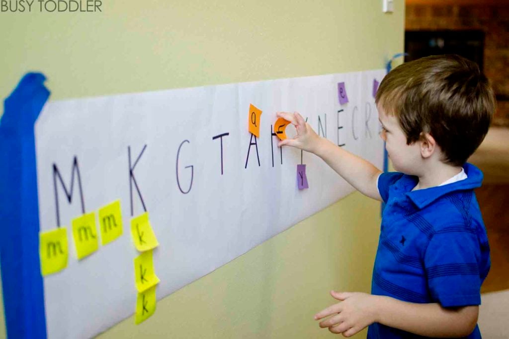 Alphabet Post-It Wall - Busy Toddler