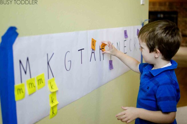 Alphabet Post-It Wall - Busy Toddler