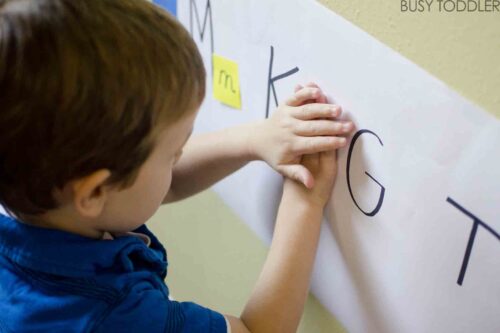 Alphabet Post-It Wall - Busy Toddler