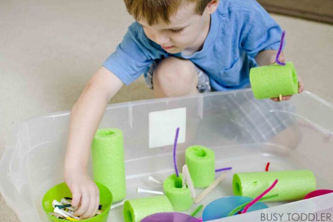 Poking Bin: Fine Motor Skills Fun - Busy Toddler