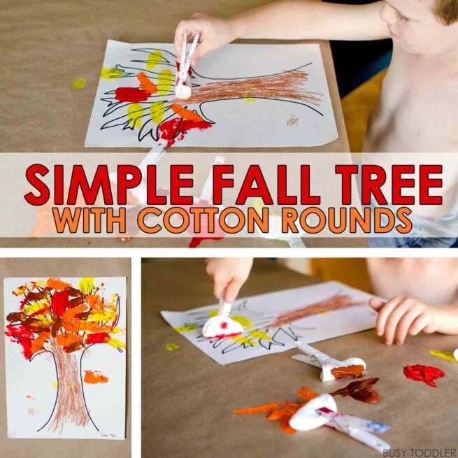 Simple Fall Tree with Cotton Rounds - Busy Toddler