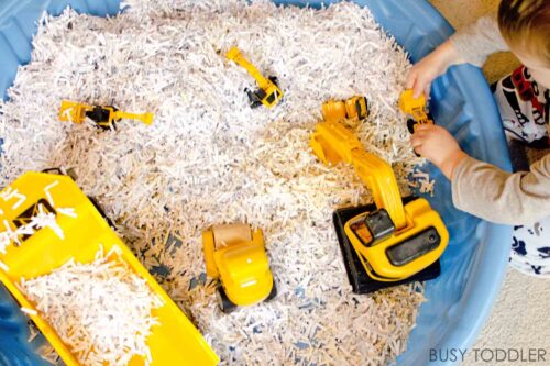 Construction Site Sensory Bin - Busy Toddler