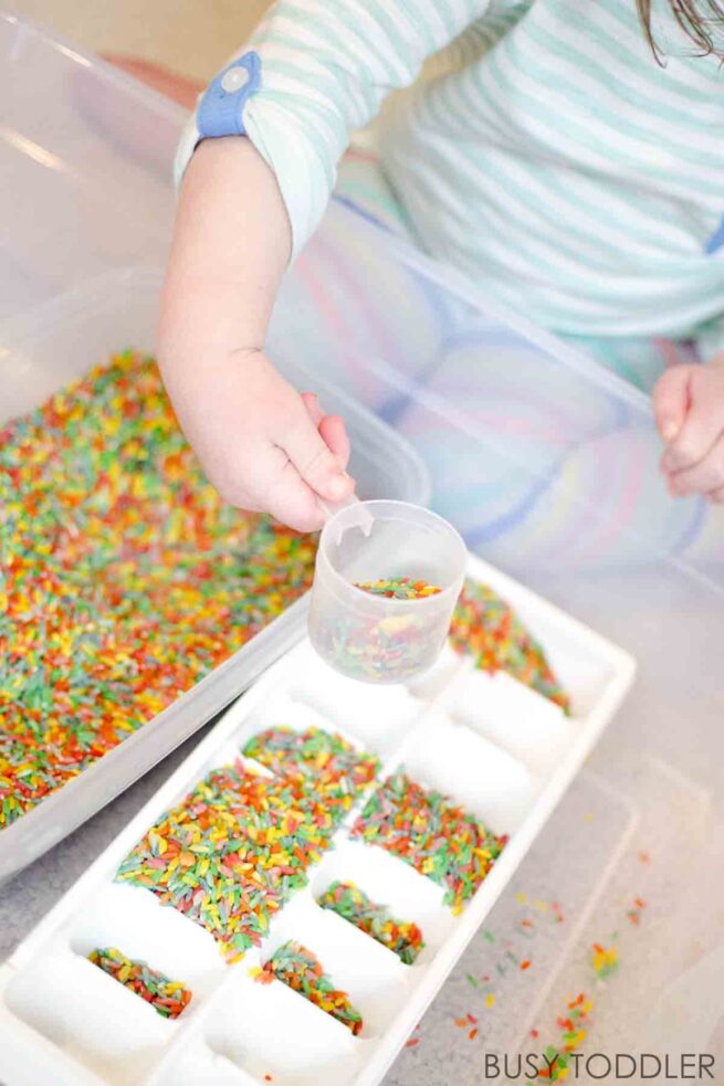 Rice Scoop and Transfer - Busy Toddler