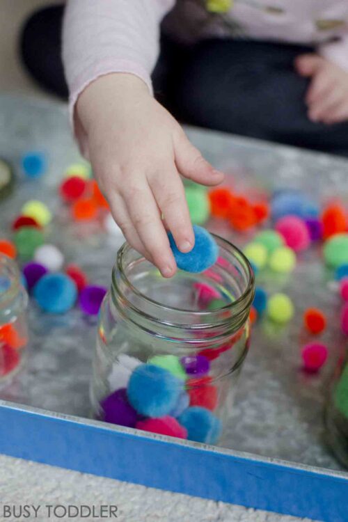 Pom Pom Sorting Jars - Busy Toddler