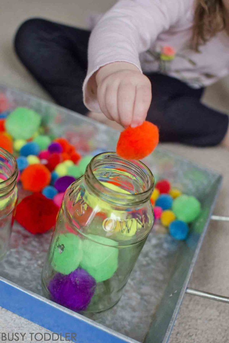 Pom Pom Sorting Jars - Busy Toddler