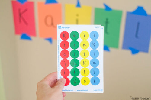 Sticker Name Recognition Activity - Busy Toddler