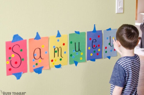 Sticker Name Recognition Activity - Busy Toddler