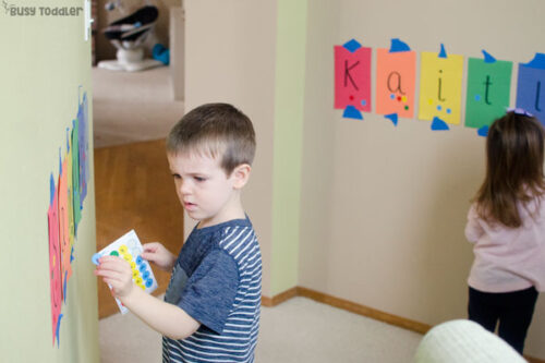 Sticker Name Recognition Activity - Busy Toddler
