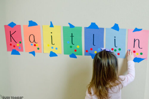 Sticker Name Recognition Activity - Busy Toddler