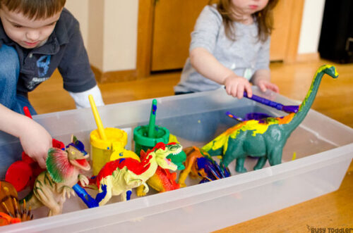 Painting Dinosaurs Process Art - Busy Toddler