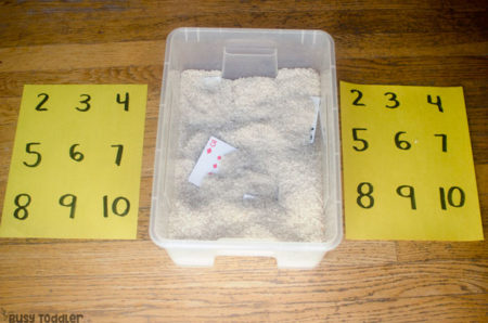 Number Hunt Math Sensory Bin - Busy Toddler