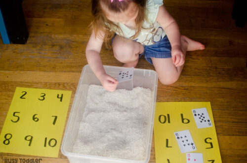 Number Hunt Math Sensory Bin - Busy Toddler