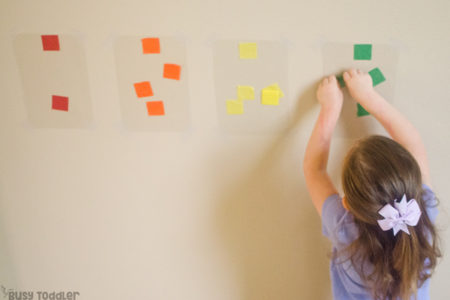 Easy Sorting Activity: Sticky Color Sort - Busy Toddler