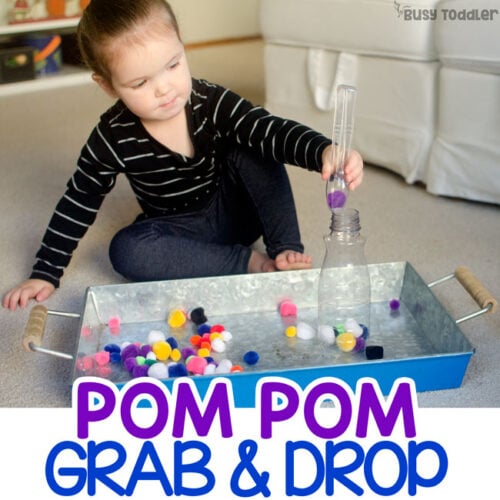 Super Easy Pom Pom Grab and Drop - Busy Toddler