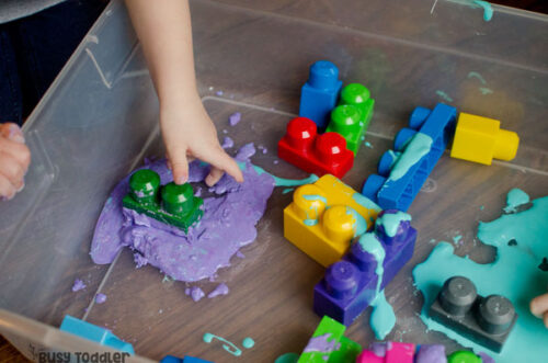Easy Sensory Activity: Blocks and Gak - Busy Toddler