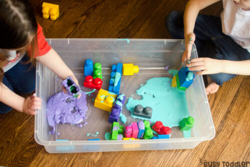 Easy Sensory Activity: Blocks and Gak - Busy Toddler