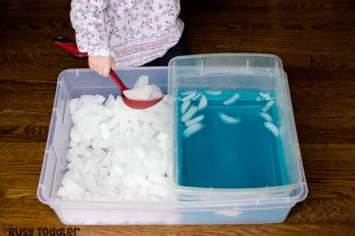 Ice Bin Transfer Sensory Activity - Busy Toddler