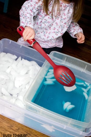Ice Bin Transfer Sensory Activity - Busy Toddler
