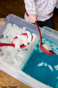 Ice Bin Transfer Sensory Activity - Busy Toddler