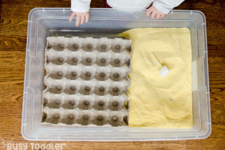 Make a Cornmeal Scooping Station - Busy Toddler