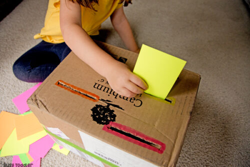 Sorting Drop Box Fine Motor Activity - Busy Toddler