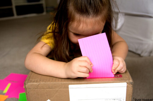 Sorting Drop Box Fine Motor Activity - Busy Toddler