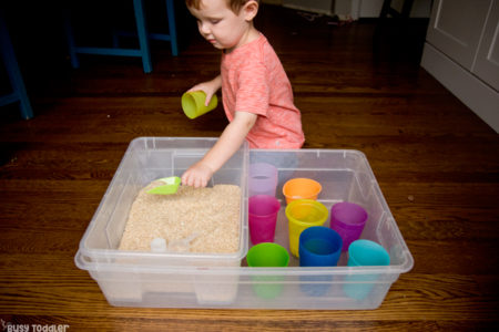 Build a Simple "Fill It Up" Sensory Bin - Busy Toddler