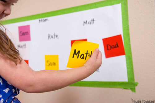Post-It Name Match Learning Activity - Busy Toddler