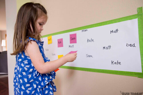 Post-It Name Match Learning Activity - Busy Toddler