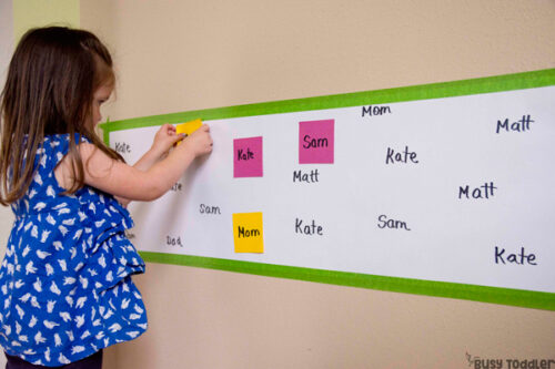 Post-It Name Match Learning Activity - Busy Toddler