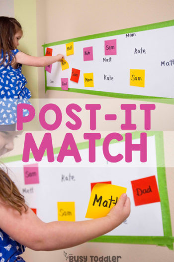 Post-It Name Match Learning Activity - Busy Toddler