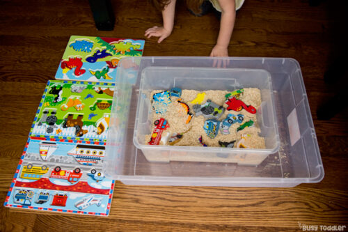 Puzzle Sorting Sensory Bin - Busy Toddler