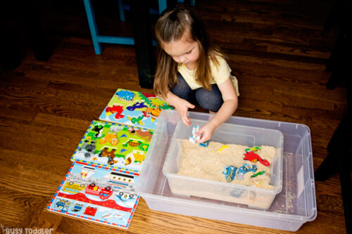Puzzle Sorting Sensory Bin - Busy Toddler