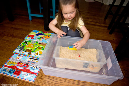 Puzzle Sorting Sensory Bin - Busy Toddler