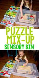 Puzzle Sorting Sensory Bin - Busy Toddler