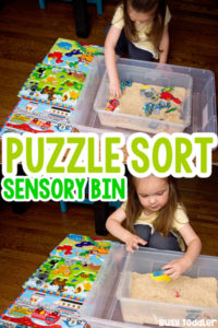 Puzzle Sorting Sensory Bin - Busy Toddler