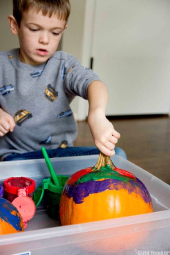 Painting Pumpkins Halloween Art - Busy Toddler