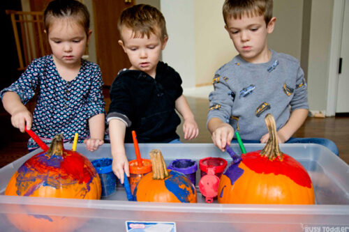 Painting Pumpkins Halloween Art - Busy Toddler