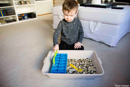 Dollar Store Scooping Station Activity - Busy Toddler