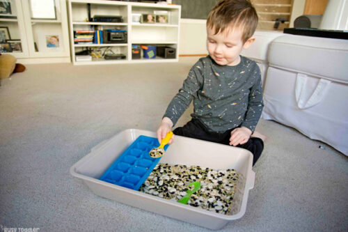 Dollar Store Scooping Station Activity - Busy Toddler