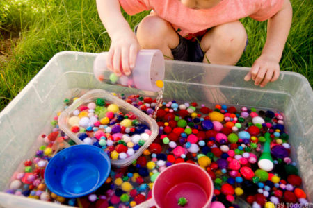 Pom Pom Water Play Outdoor Sensory Bin - Busy Toddler