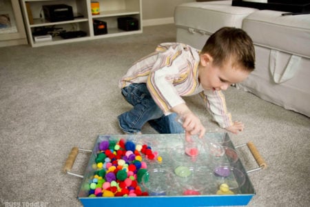 Pom Pom Color Sorting Toddler Activity - Busy Toddler